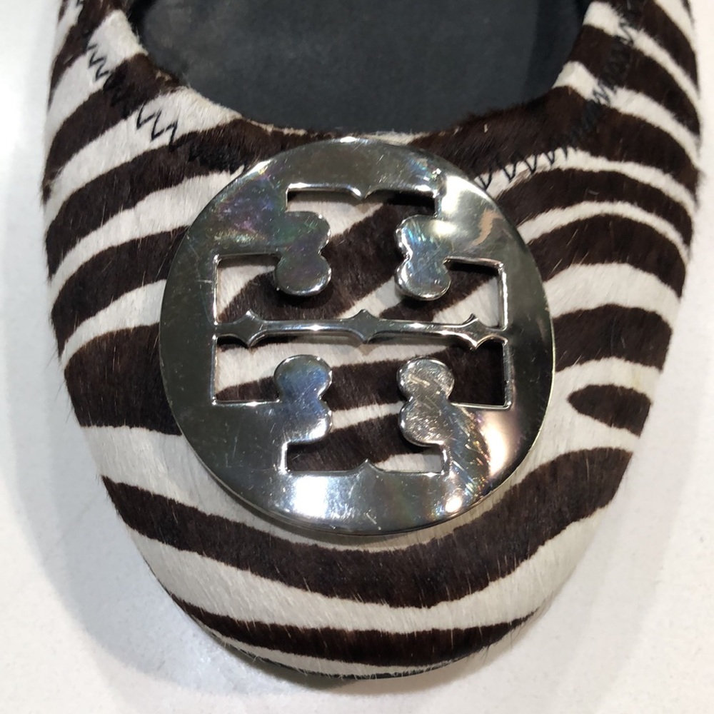 Tory Burch Zebra Print Leather Flats - Gem